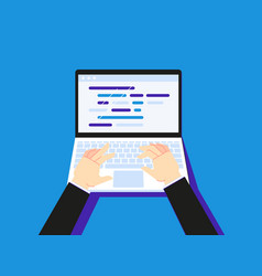Person programmer working on laptop with program Vector Image