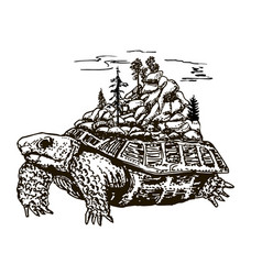 Hand drawn landscape with mountains trees Vector Image