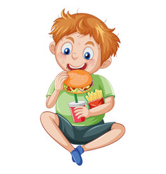 One happy boy eating on table Royalty Free Vector Image