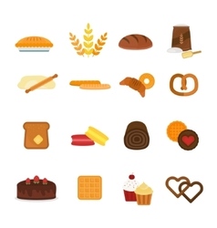 Fresh baked bread products icons isolated Vector Image