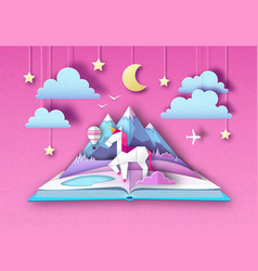 Fantasy unicorn reading book on the moon Vector Image