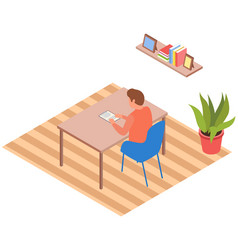 Student reading textbook in library flat Vector Image