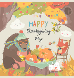 Cute animals celebrating thanksgiving day in the Vector Image