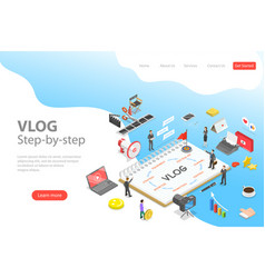 Flat isometric landing page template Royalty Free Vector