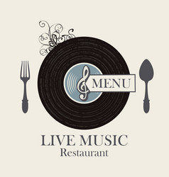 Restaurant menu with vinyl record and cutlery Vector Image