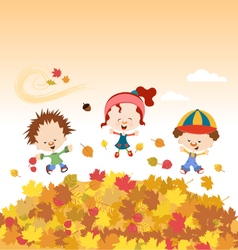 Autumn clipart set with kids and animals Vector Image