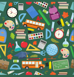 Back to school student bag and green chalkboard Vector Image