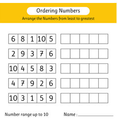 Ordering numbers worksheet arrange numbers Vector Image