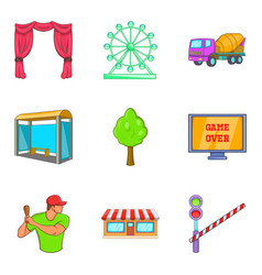 City break icons set cartoon style Royalty Free Vector Image