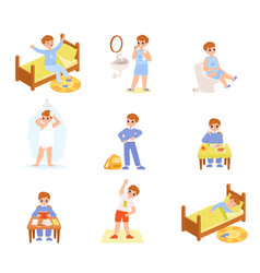 Cartoon kid daily routine activities set Vector Image