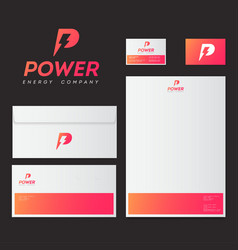 Power logo p letter and lightning on dark bac Vector Image