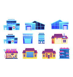 Buildings flat icons set Royalty Free Vector Image