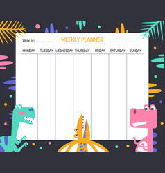 Kids weekly planner calendar daily pink template Vector Image
