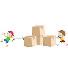 Boys pulling and pushing boxes Royalty Free Vector Image