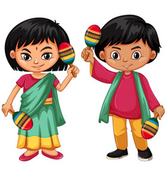 India kid holding maracas on white background Vector Image