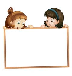 Kids holding wooden frame Royalty Free Vector Image