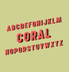 Coral alphabet volumetric letters 3d retro Vector Image