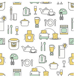 Kitchen interior in line art Royalty Free Vector Image