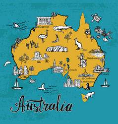 Drawing cartoon map of australia Royalty Free Vector Image