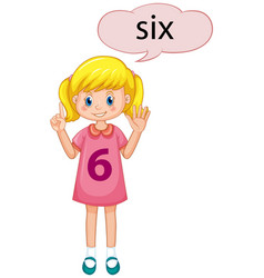 Girl with number six hand gesture Royalty Free Vector Image