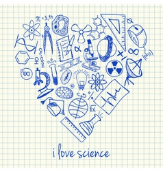 I love science doodles in heart Royalty Free Vector Image