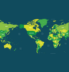 World Map with state name labels Blue land Vector Image