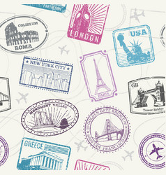 Famous monument travel stamps set1 Royalty Free Vector Image