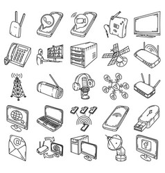 Hand-drawn icon set computer technology laptop Vector Image
