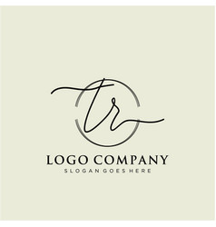 Tr initial handwriting logo with rectangle Vector Image
