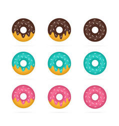Bright tasty donuts top view set Royalty Free Vector Image