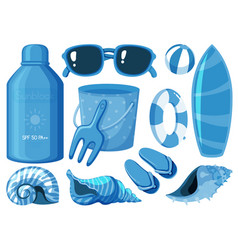 Isolated summer items in blue color Royalty Free Vector