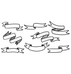 Set hand drawn doodle ribbon banner Royalty Free Vector