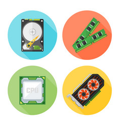 Computer hardware icons pc components Royalty Free Vector