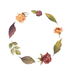 Watercolor autumn wreath with red rose and Vector Image
