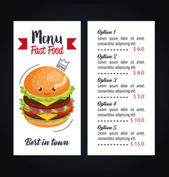 Delicious fast food restaurant menu card Vector Image