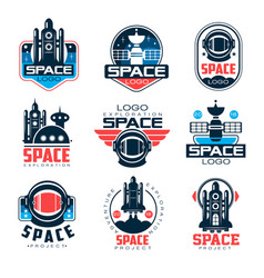 Astronauts in space set for label design cosmos Vector Image