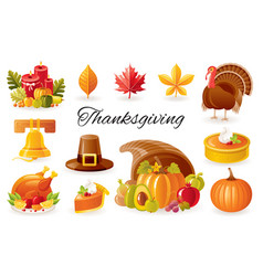 Thanksgiving icon set turkey pumpkin pie Vector Image