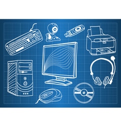Blueprint computer hardware - peripheral device Vector Image