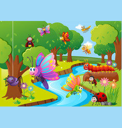Scene with bridge over river Royalty Free Vector Image