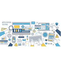 Horizontal banner with hands typing on computer Vector Image