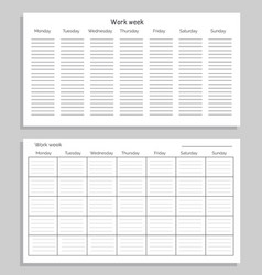 Work week different tables on Royalty Free Vector Image