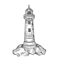 Lighthouse engraving style Royalty Free Vector Image