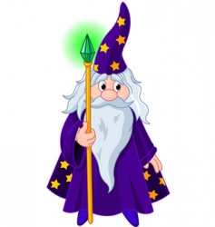 Simple cartoon wizard with staff isolated on white