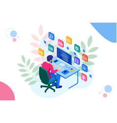 Isometric web development and coding concept app Vector Image