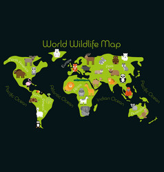 World wildlife map - continents with typical fauna