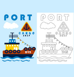 Cartoon cargo ship in port Royalty Free Vector Image
