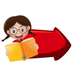Girl reading book and red arrow Royalty Free Vector Image