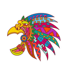 Ancient aztec headdress drawing color Royalty Free Vector
