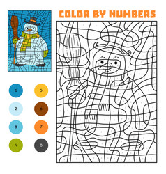 Color number education game snowman Royalty Free Vector