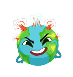 Angry earth planet character with volcanoes Vector Image